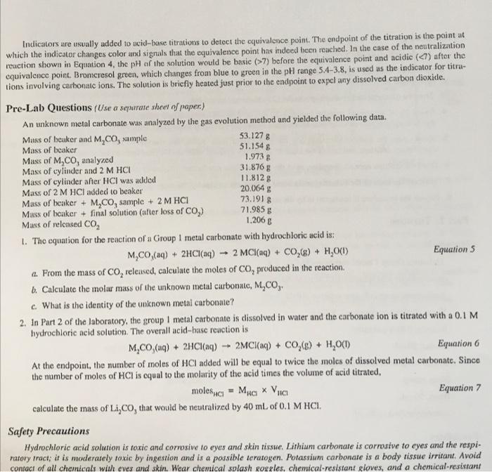 Solved Lol.580 B Identifying an Unknown Metal Carbonate | Chegg.com
