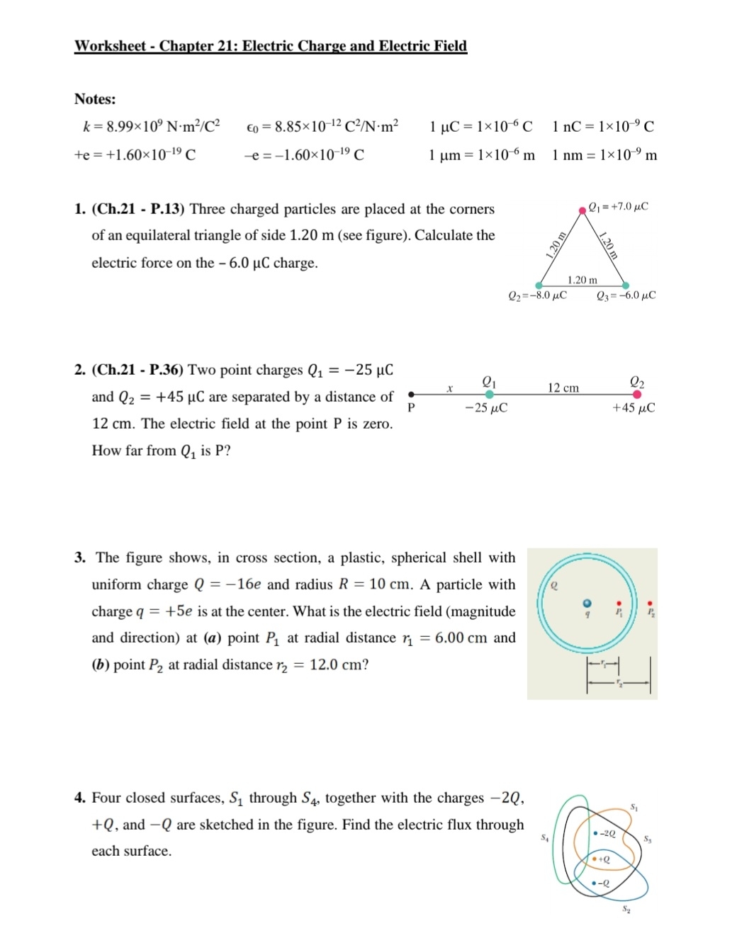 Solved Worksheet - ﻿Chapter 21: Electric Charge and Electric | Chegg.com