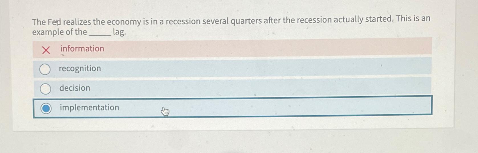 Solved The Fed realizes the economy is in a recession | Chegg.com