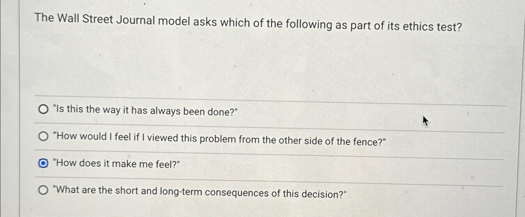 Solved The Wall Street Journal model asks which of the | Chegg.com