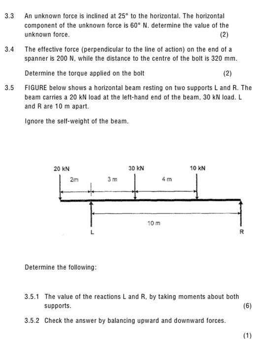 3.3 An unknown force is inclined at 25∘ to the | Chegg.com