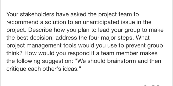 Solved Your stakeholders have asked the project team to | Chegg.com