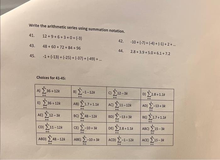 Solved Write the arithmetic series using summation notation. | Chegg.com