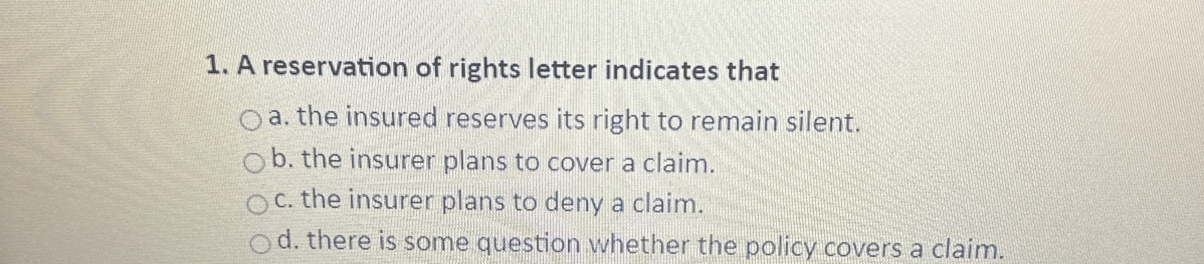 Solved A reservation of rights letter indicates thata. ﻿the | Chegg.com