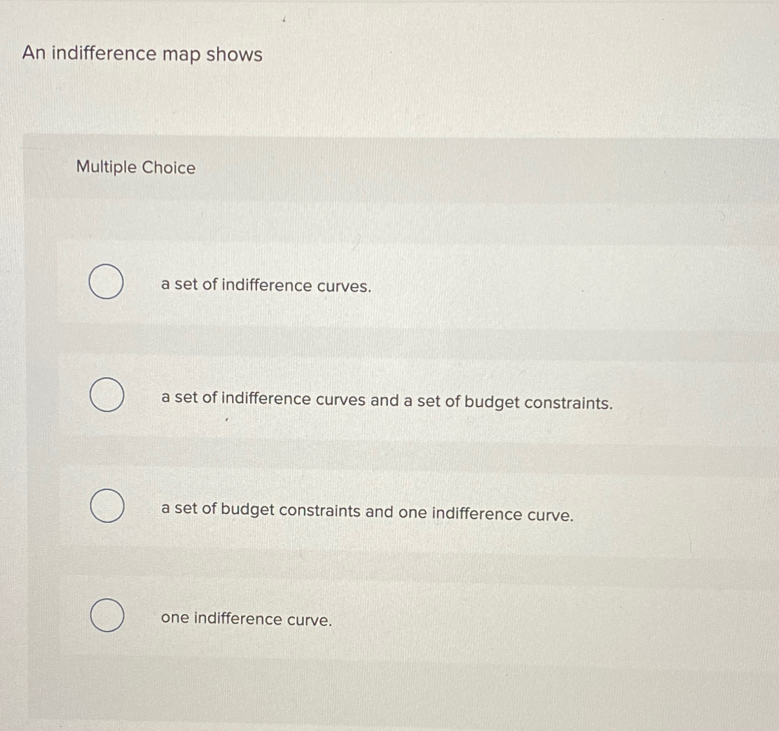 Solved An indifference map showsMultiple Choicea set of | Chegg.com