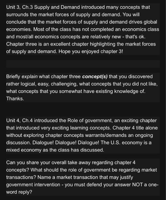 Solved Unit 3, Ch.3 Supply and Demand introduced many | Chegg.com