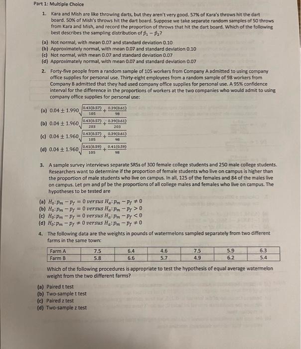 Solved 1. Kara and Mish are like throwing darts, but they | Chegg.com