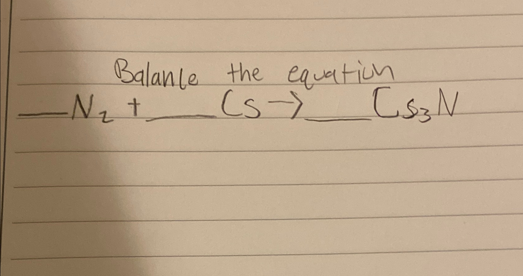 Solved Balance the equationN2+Cs→Cs3N | Chegg.com