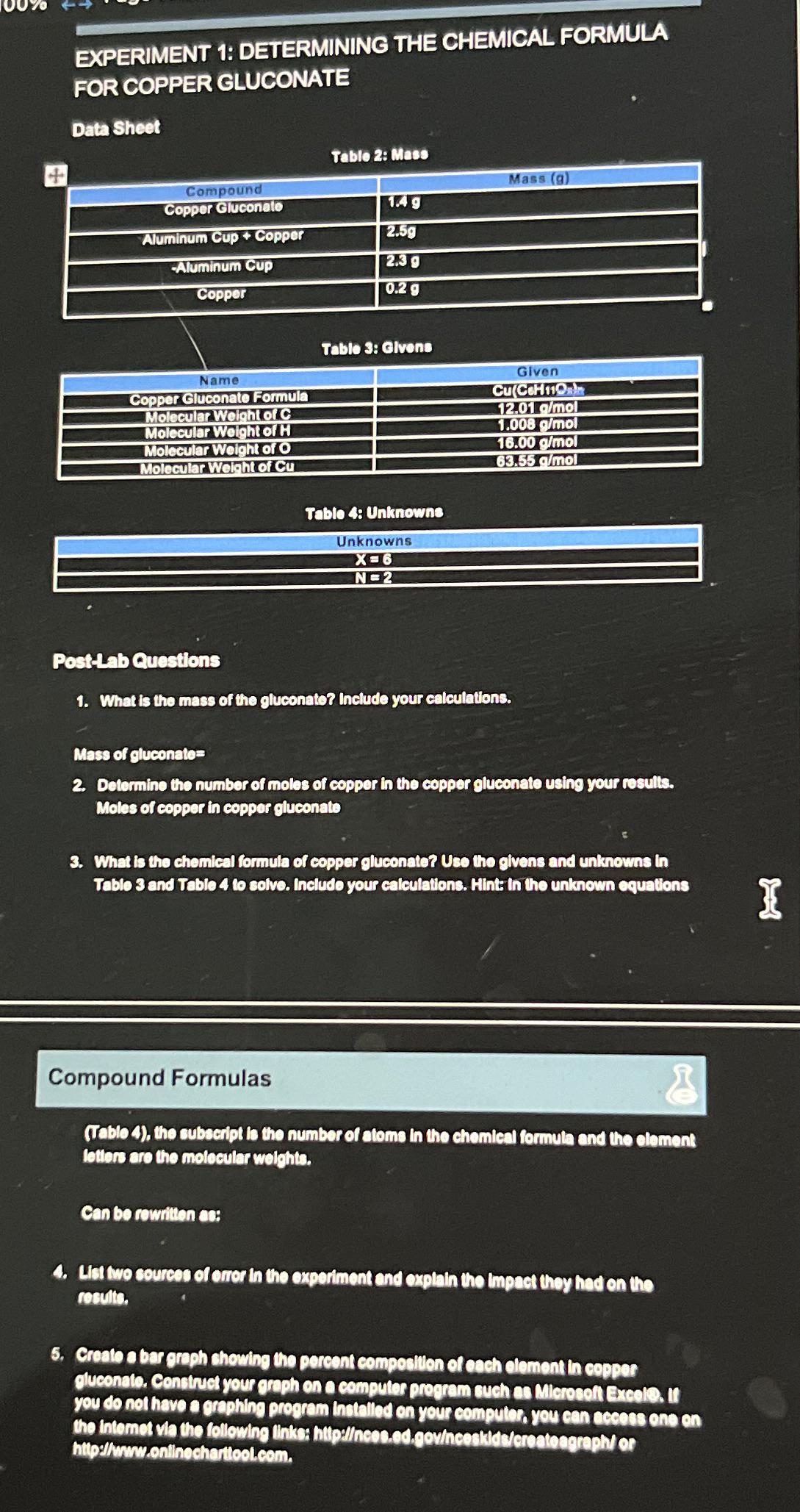 EXPERIMENT 1: DETERMINING THE CHEMICAL FORMULA FOR | Chegg.com