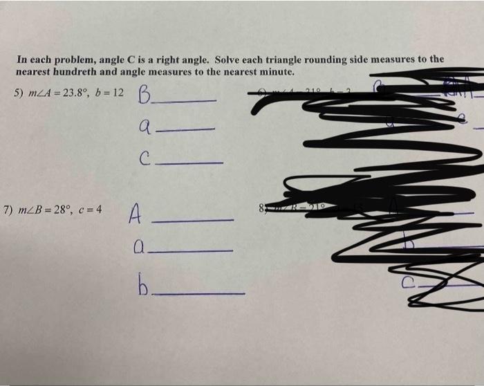Solved In each problem, angle C is a right angle. Solve each | Chegg.com