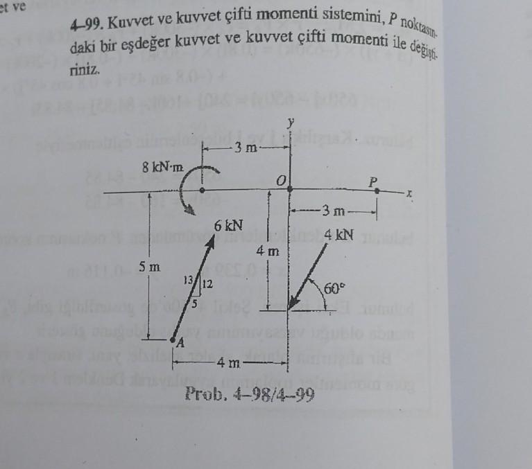 Solved 499. Kuvvet ve kuvvet çifti momenti sistemini, Pnok | Chegg.com