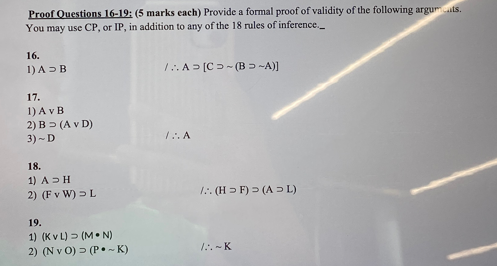 Solved Proof Ouestions 16-19: Provide a formal proof of | Chegg.com