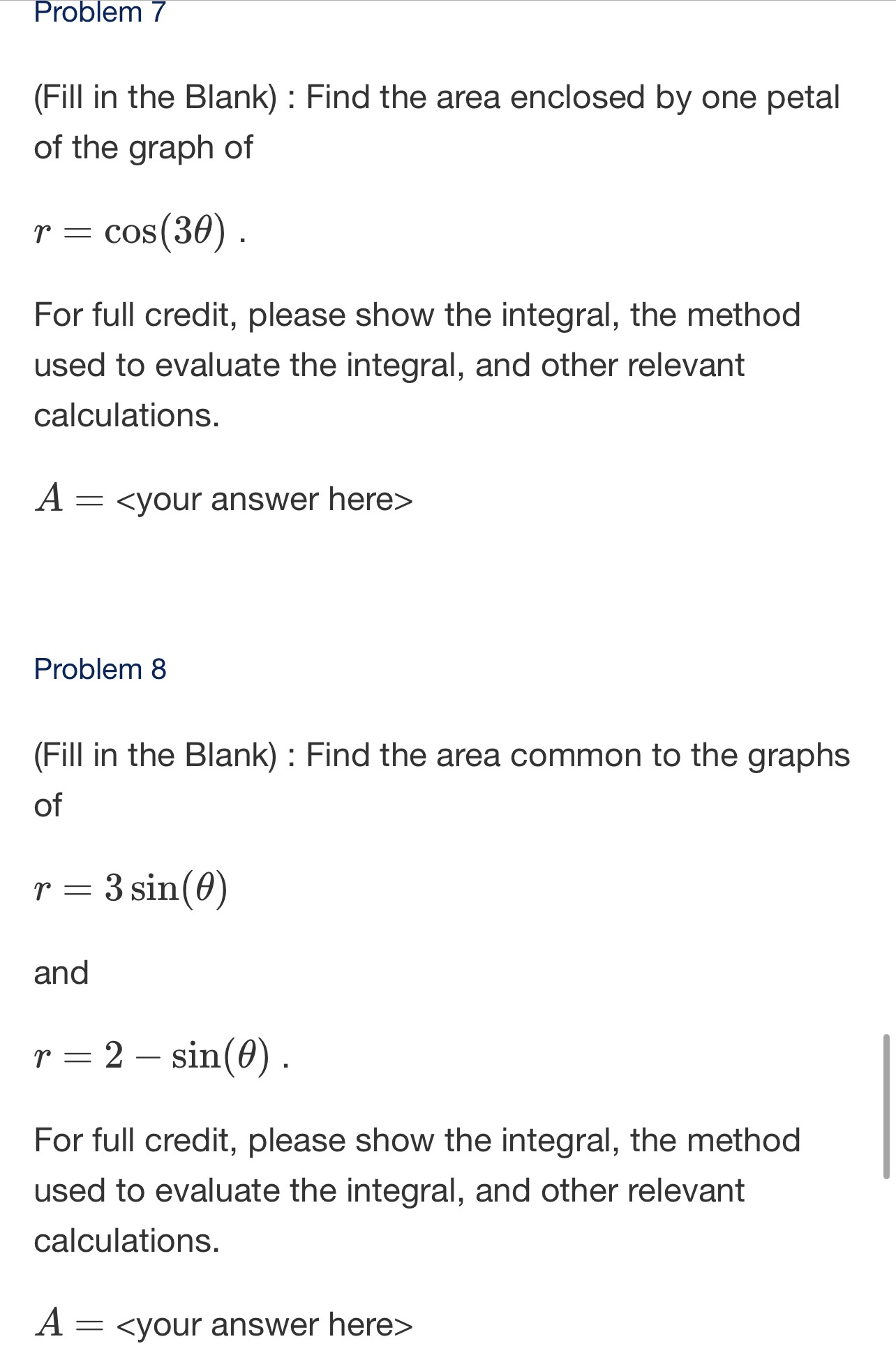 Solved Problem 7(Fill in the Blank) ﻿: Find the area | Chegg.com