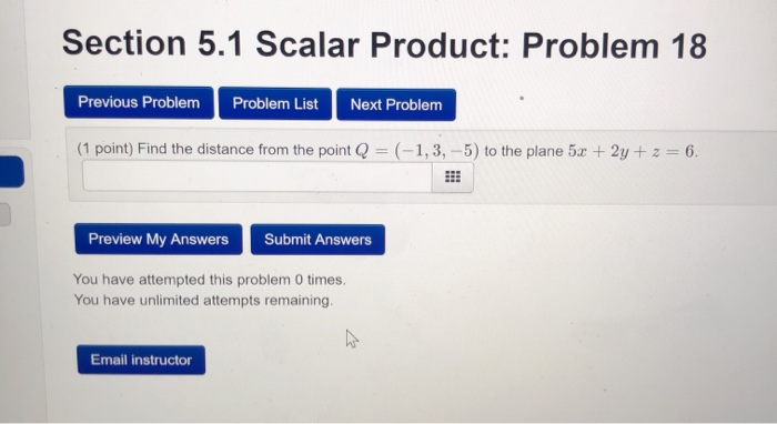 Solved Section 5.1 Scalar Product: Problem 18 Previous | Chegg.com