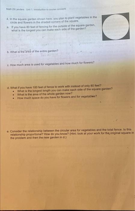 Solved Math 29 Landers Unit 1 introduction to course | Chegg.com