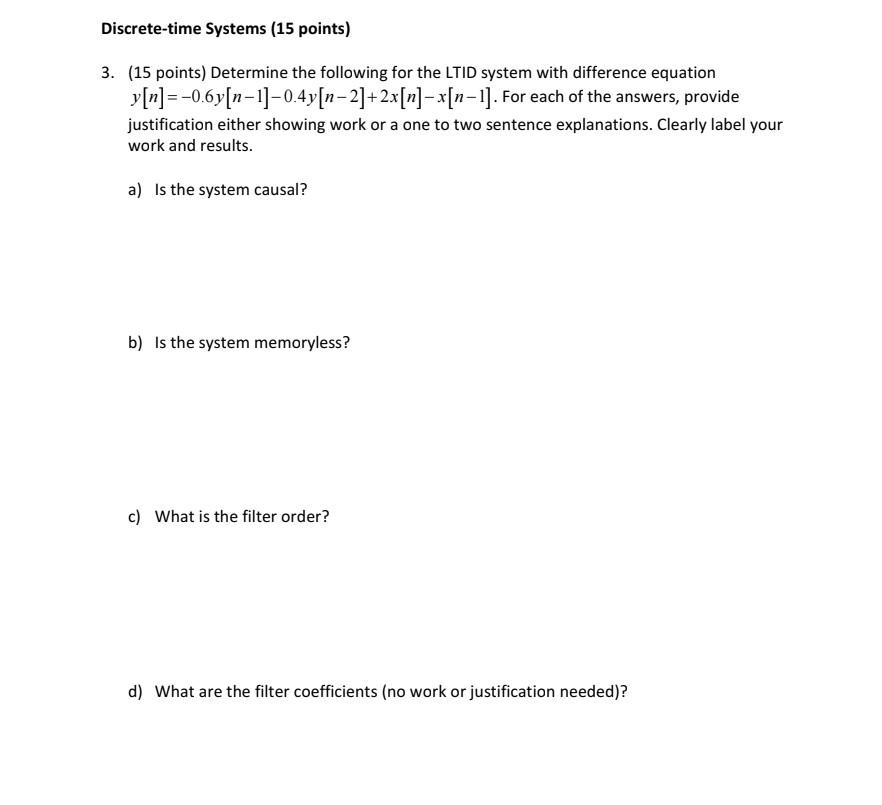 Solved Discrete Time Systems 15 Points 3 15 Points