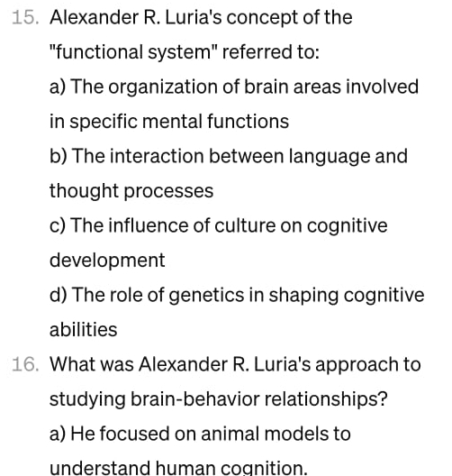 Solved Alexander R. ﻿Luria's concept of the "functional | Chegg.com