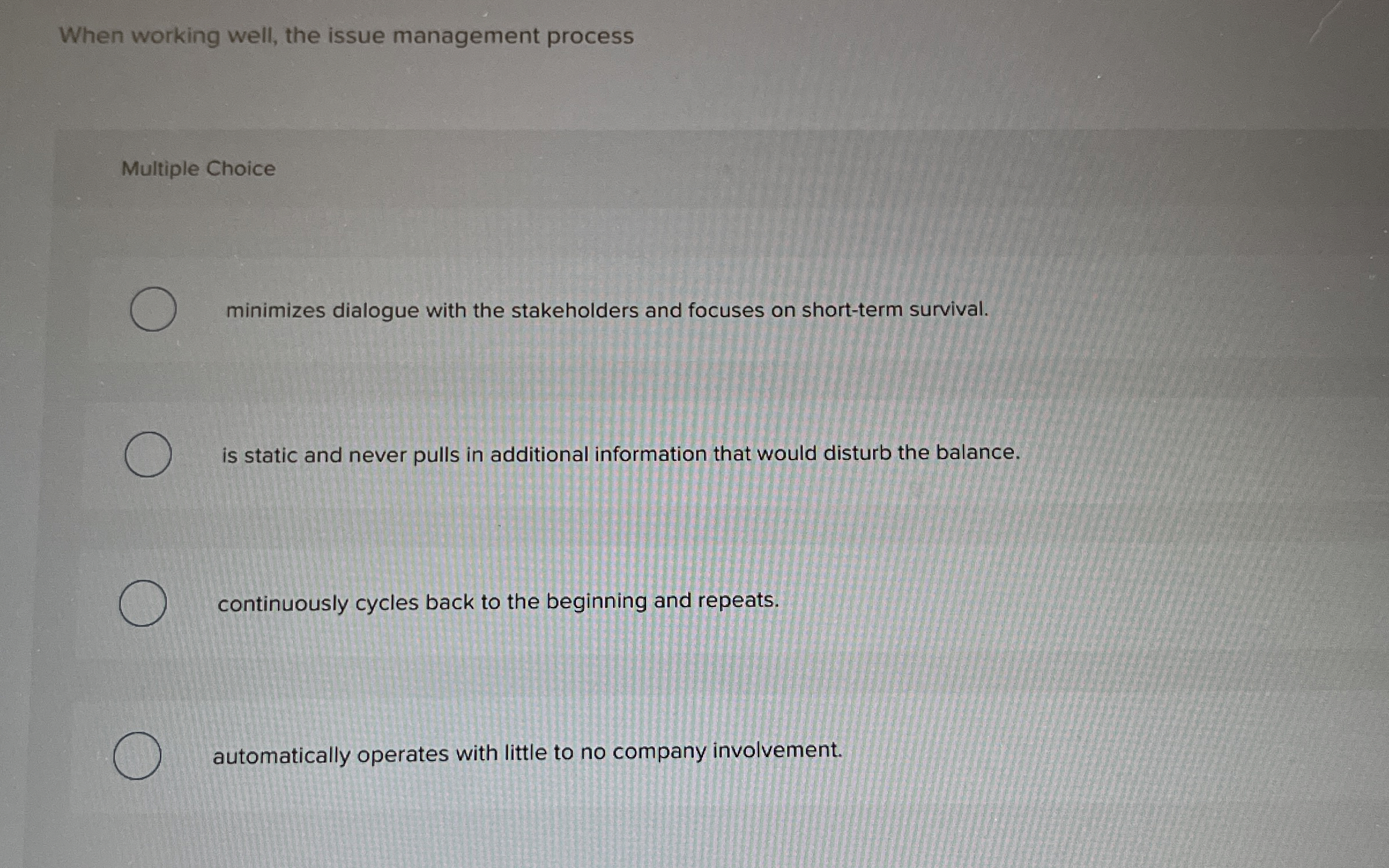 Solved When working well, the issue management | Chegg.com
