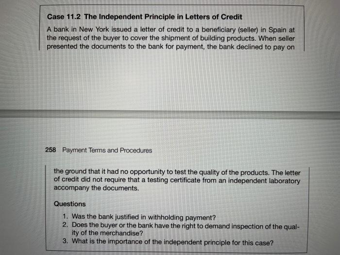 Solved Case 11.2 The Independent Principle in Letters of | Chegg.com