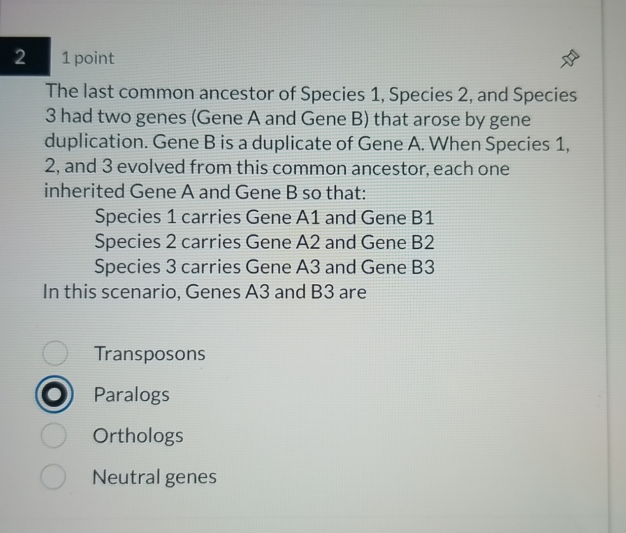 Solved 21 ﻿pointThe last common ancestor of Species 1, | Chegg.com