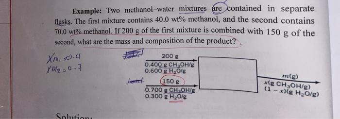 Solved Example: Two methanol-water mixtures are contained in | Chegg.com