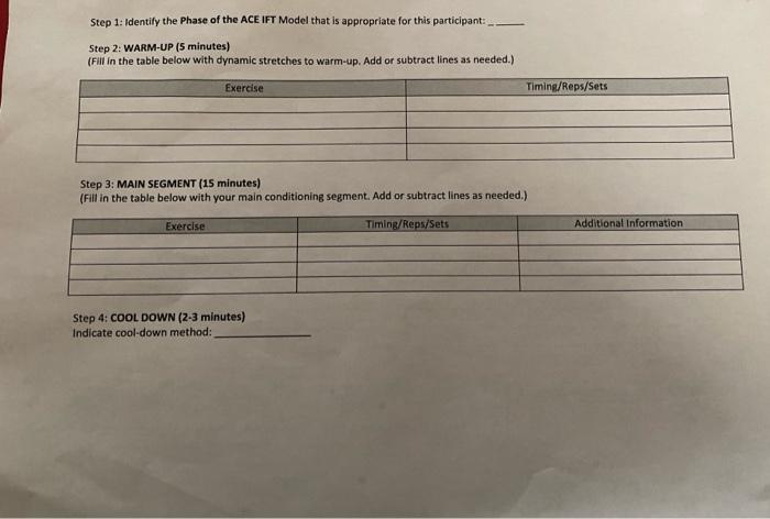 Step 1: Identify the Phase of the ACE IFT Model that | Chegg.com