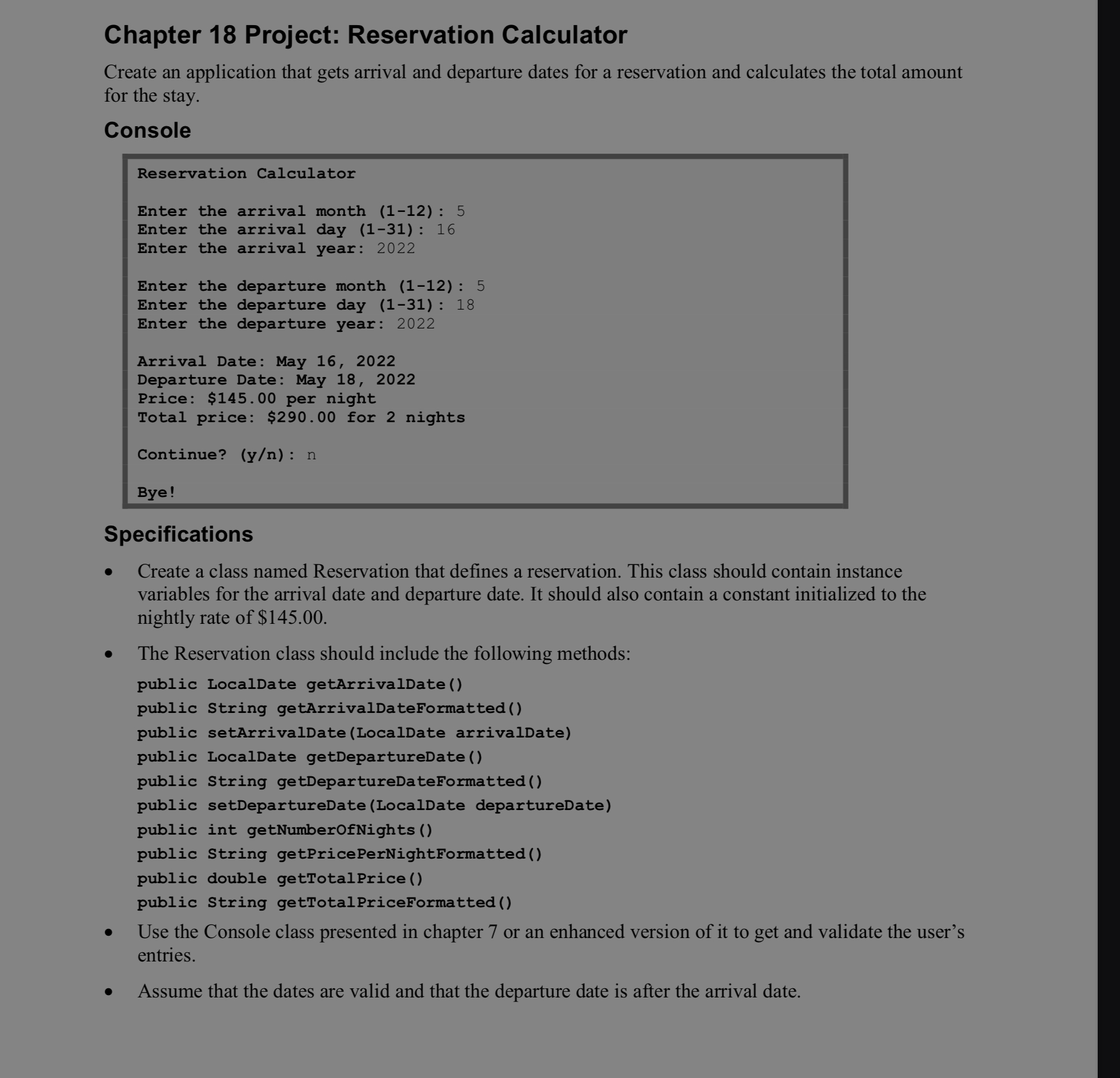 Solved Chapter 18 ﻿Project: Reservation Calculator Create an | Chegg.com