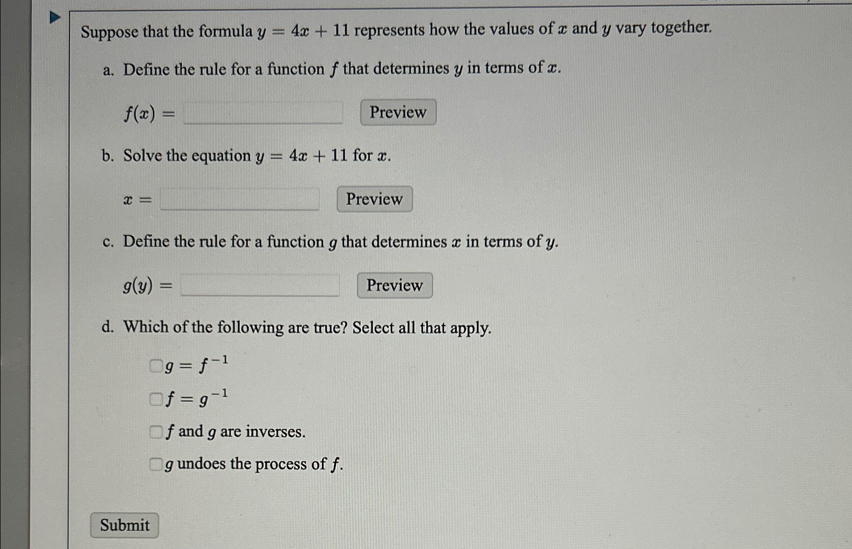 Solved Suppose that the formula y=4x+11 ﻿represents how the | Chegg.com