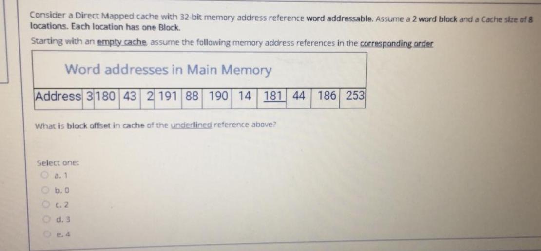 Solved Consider a Direct Mapped cache with 32-bit memory | Chegg.com