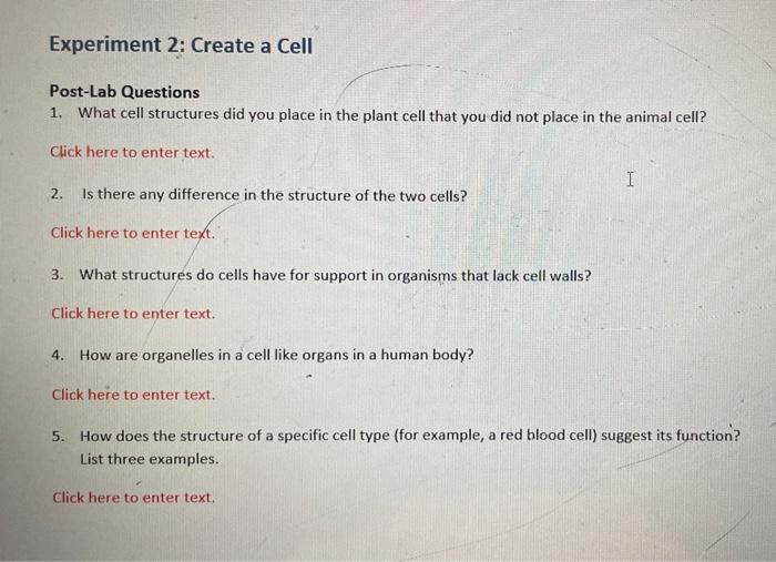 Solved Experiment 2: Create a Cell Post-Lab Questions 1. | Chegg.com