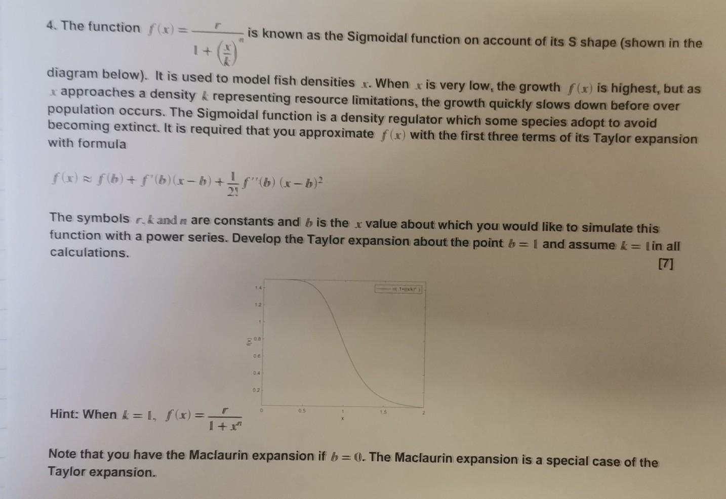 Solved 4. The function f(x)=-=is known as the Sigmoidal | Chegg.com