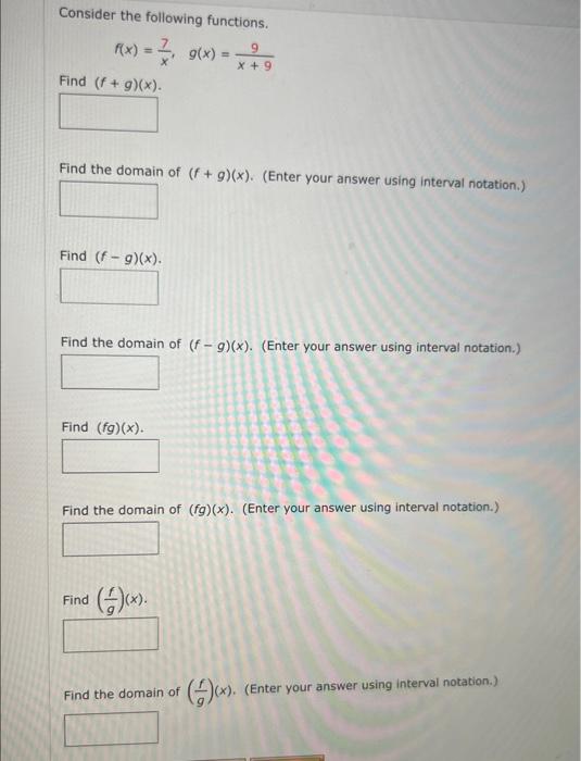 Solved Consider the following functions. f(x)=x7,g(x)=x+99 | Chegg.com