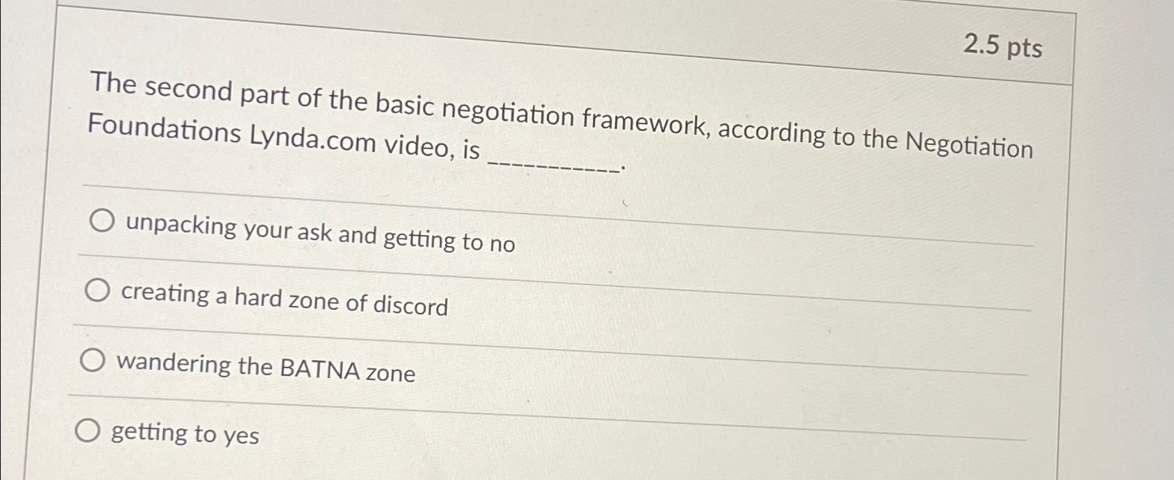 Solved 2.5ptsThe second part of the basic negotiation | Chegg.com