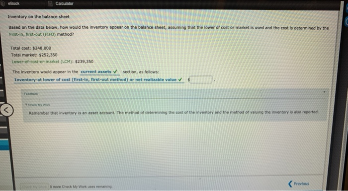 Solved eBook Calculator Inventory on the balance sheet Based | Chegg.com