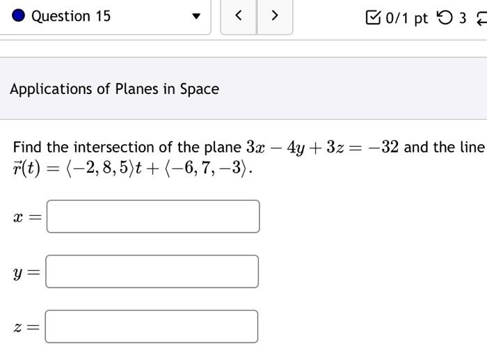 Solved Applications of Planes in Space Find the intersection | Chegg.com