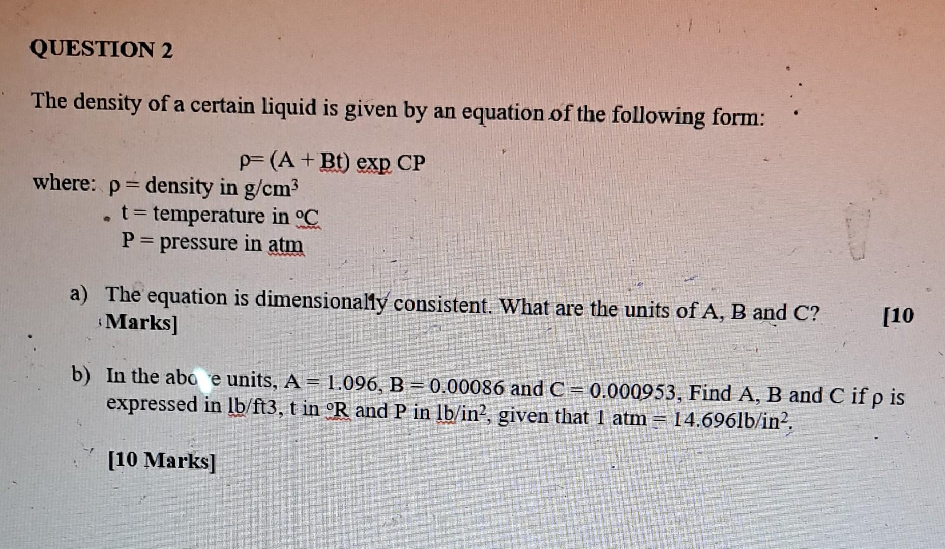 Solved The density of a certain liquid is given by an | Chegg.com