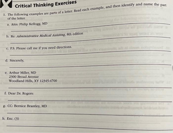 Solved Critical Thinking Exercises 1. The following examples | Chegg.com