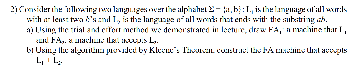 Solved Consider the following two languages over the | Chegg.com