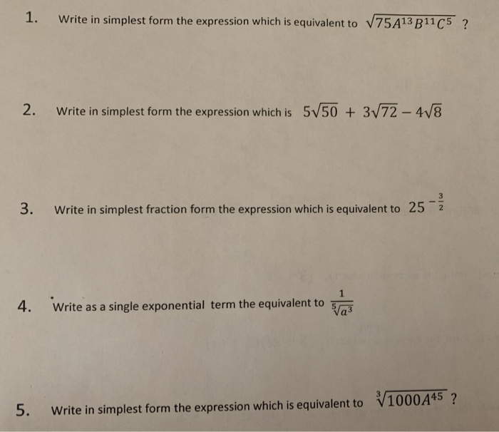 Solved 1. Write in simplest form the expression which is | Chegg.com