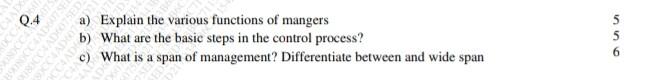 Solved 0.4 b) a) Explain the various functions of mangers | Chegg.com