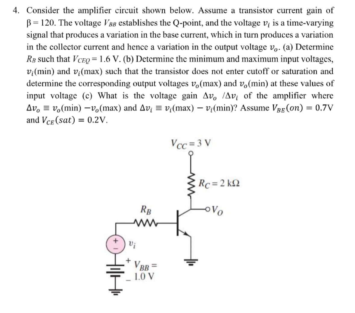 Solved Consider the amplifier circuit shown below. Assume a | Chegg.com