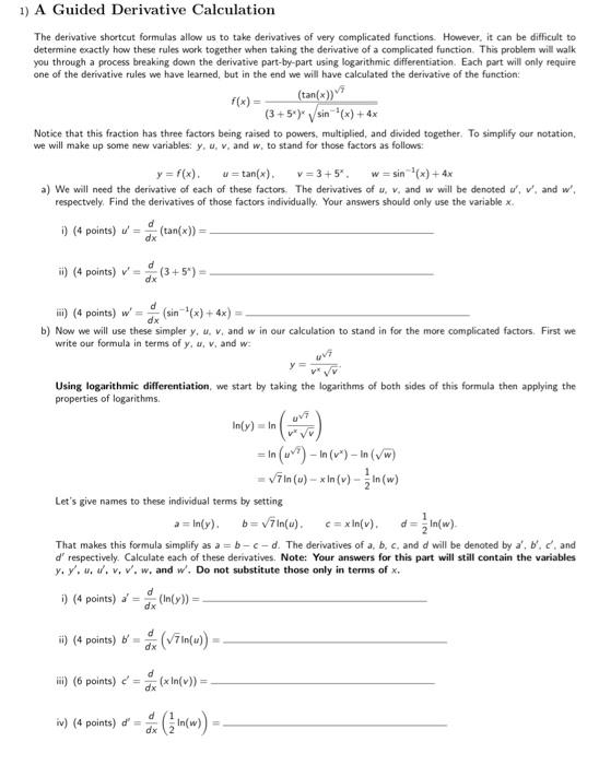 Solved (tan(x)) 1) A Guided Derivative Calculation The | Chegg.com
