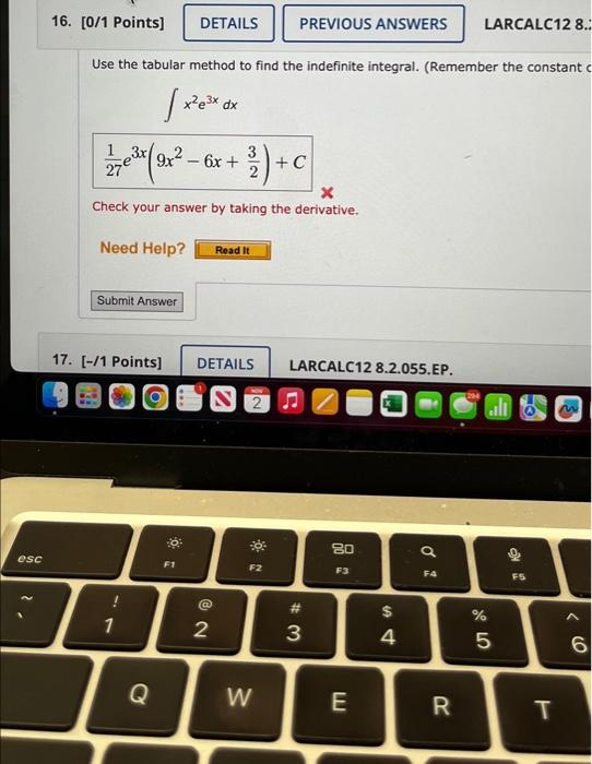 esc 16. [0/1 Points] 1 3x 277e³x (9x² Use the tabular | Chegg.com