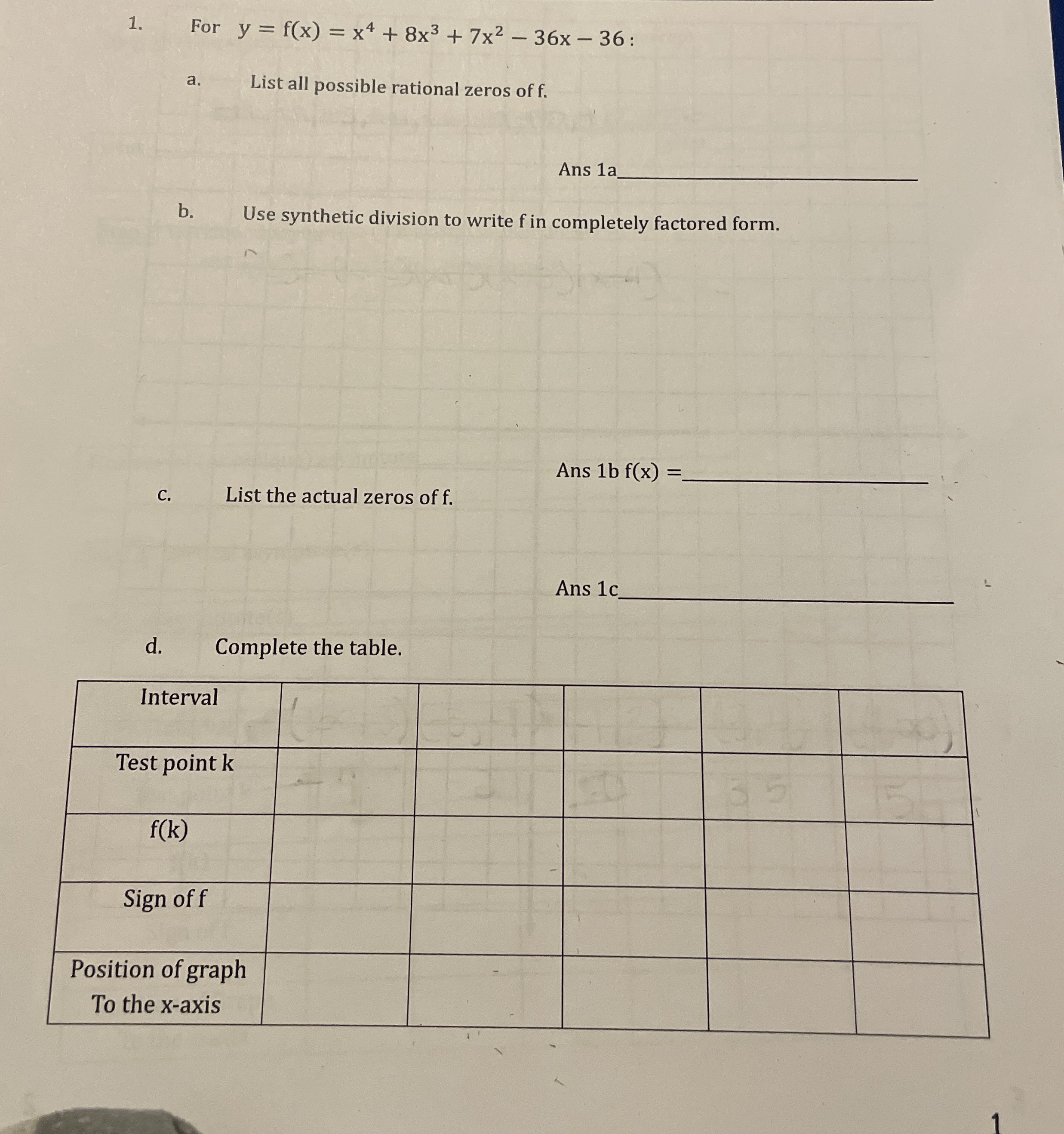 Solved For y=f(x)=x4+8x3+7x2-36x-36 ﻿:a. ﻿List all possible | Chegg.com