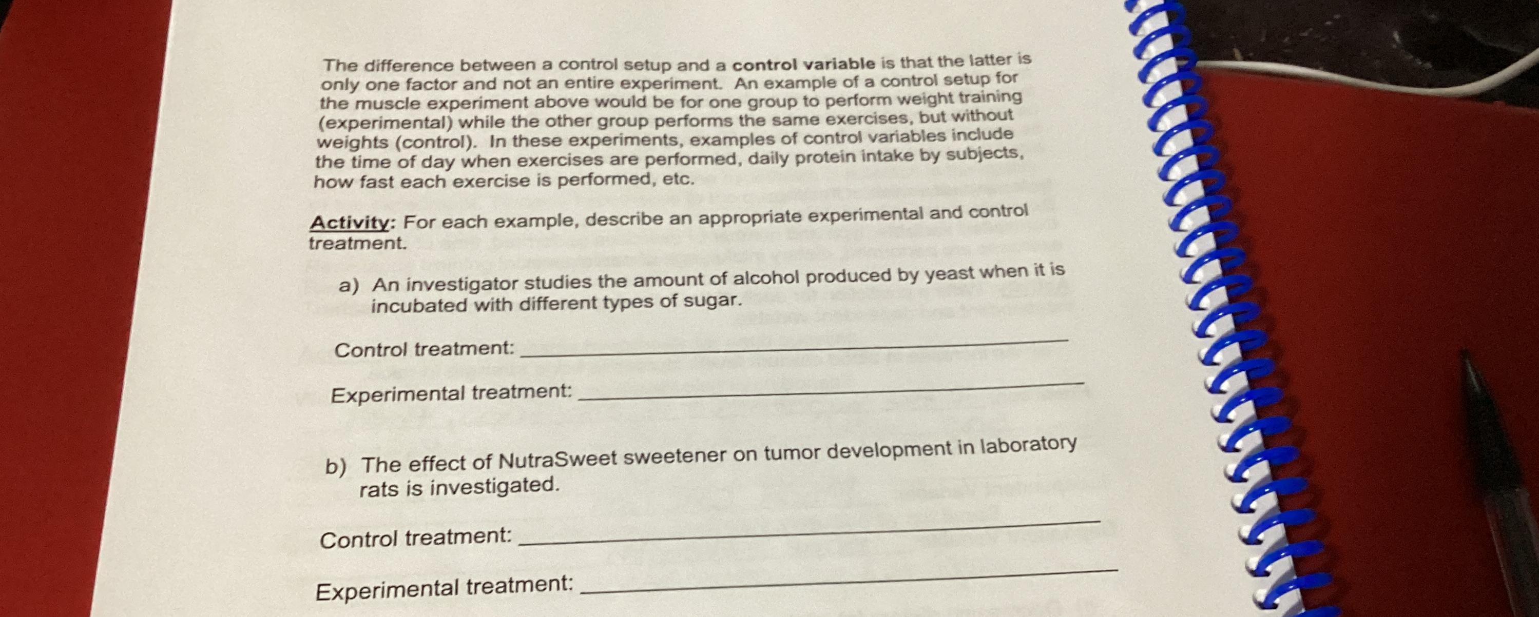 Solved The difference between a control setup and a control | Chegg.com