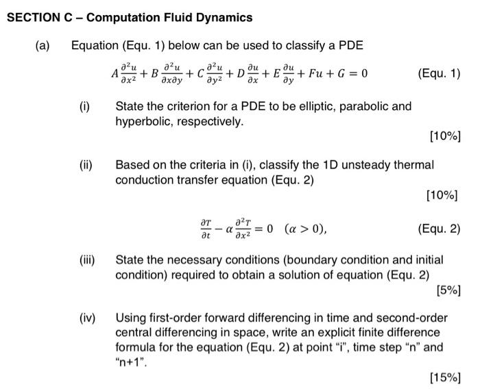 Solved CTION C - Computation Fluid Dynamics (a) Equation | Chegg.com