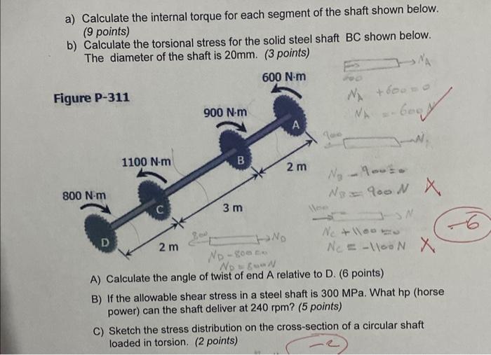 Solved a) Calculate the internal torque for each segment of | Chegg.com