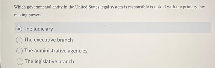 Solved Which governmental entity in the United States legal | Chegg.com