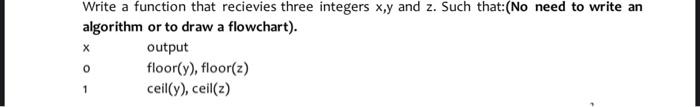 Solved х Write a function that recievies three integers x,y | Chegg.com