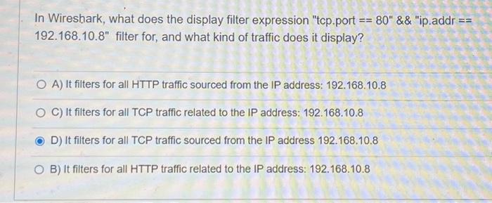 Solved In Wireshark, what does the display filter expression | Chegg.com